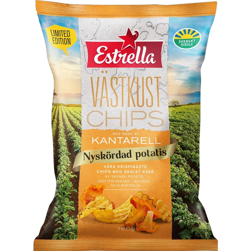 Estrella Västkust Chips Kantarell & Nyskördad Potatis 160g (Sweden ...