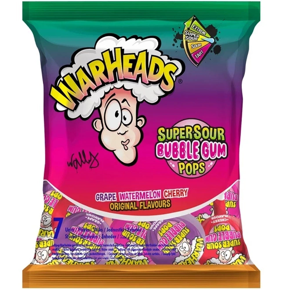 Warheads Super Sour Bubble Gum Pops Assorted Flavours 105g - Candymail UK