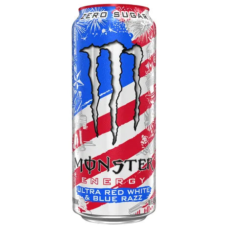 Monster Zero Sugar Ultra Red White & Blue Razz Energy 473ml- Candymail UK