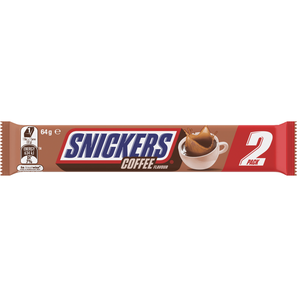 Snickers Coffee Milk Chocolate Bar 2 Pack (Australia) 64g - Candy Mail ...